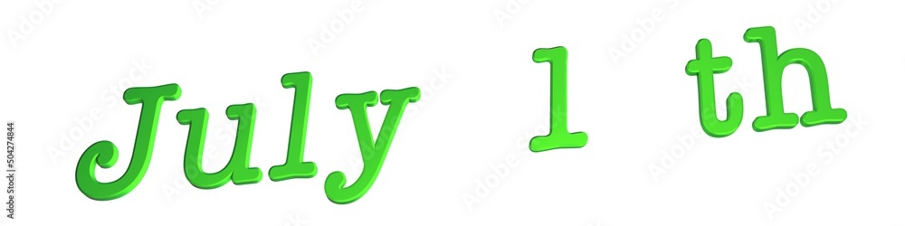 1 July. Days of the first month of summer. Calendar. Volumetric text ...