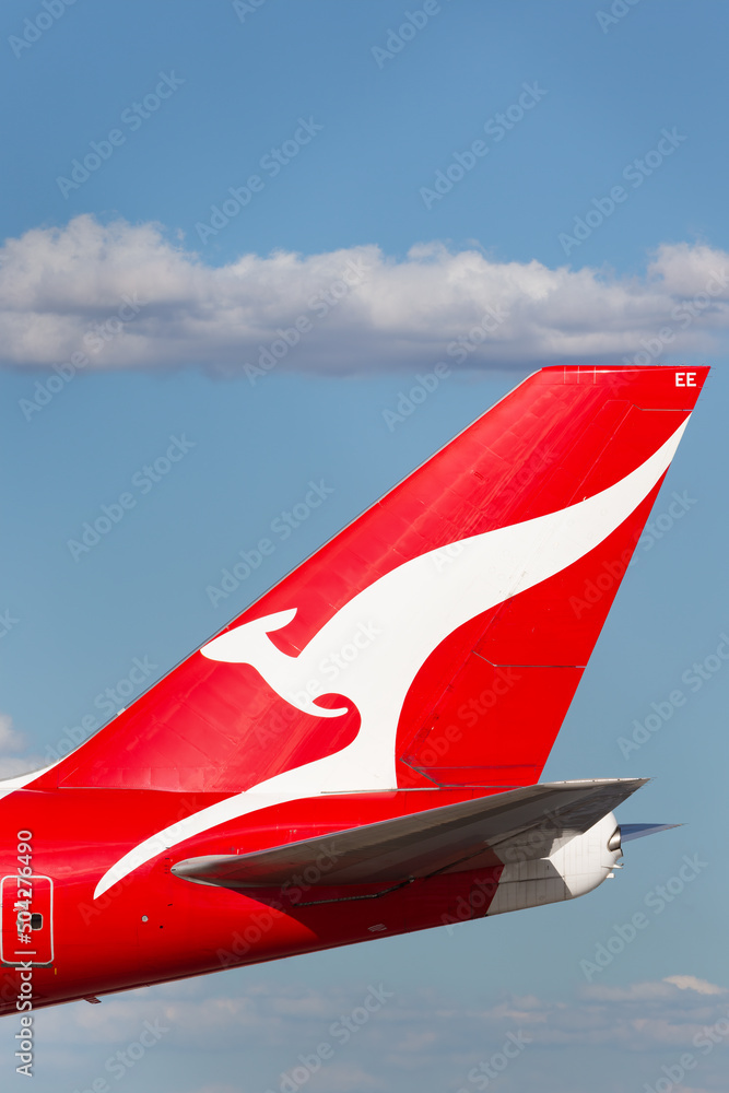 Melbourne, Australia - January 16, 2015: Tail of a Qantas Boeing 747 ...