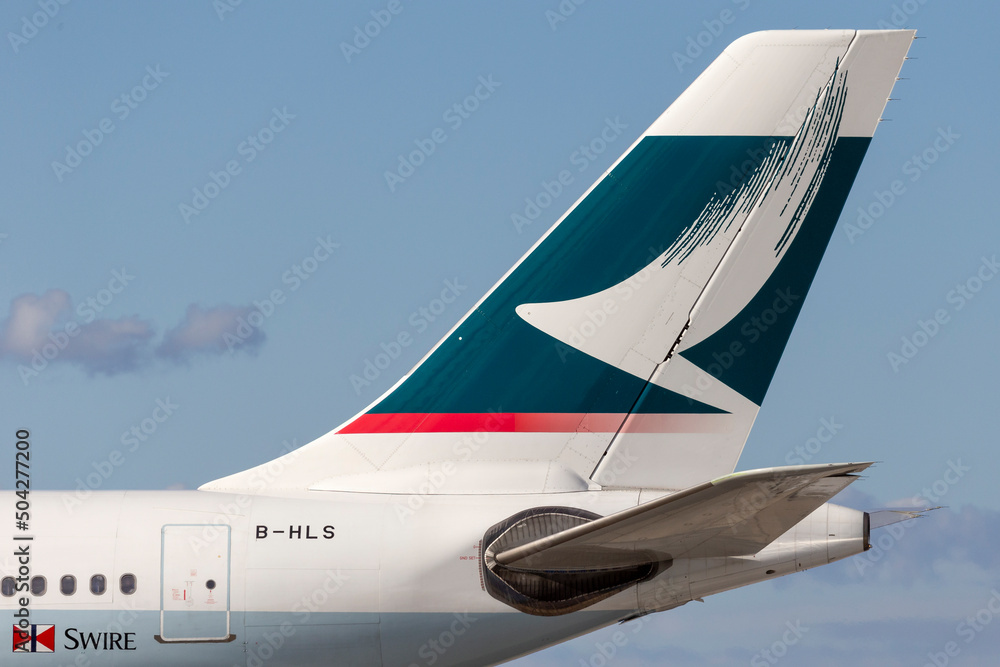 Melbourne, Australia - June 23, 2015: Tail of Cathay Pacific Airways ...