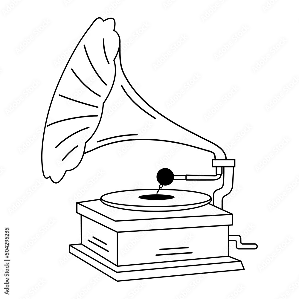 Old-fashioned vintage gramophone in doodle style. Classic retro ...