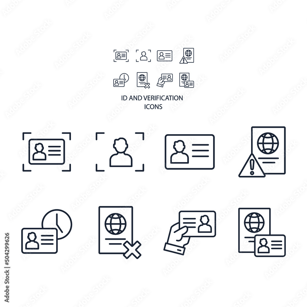 ID and Verification icons set . ID and Verification pack symbol vector ...