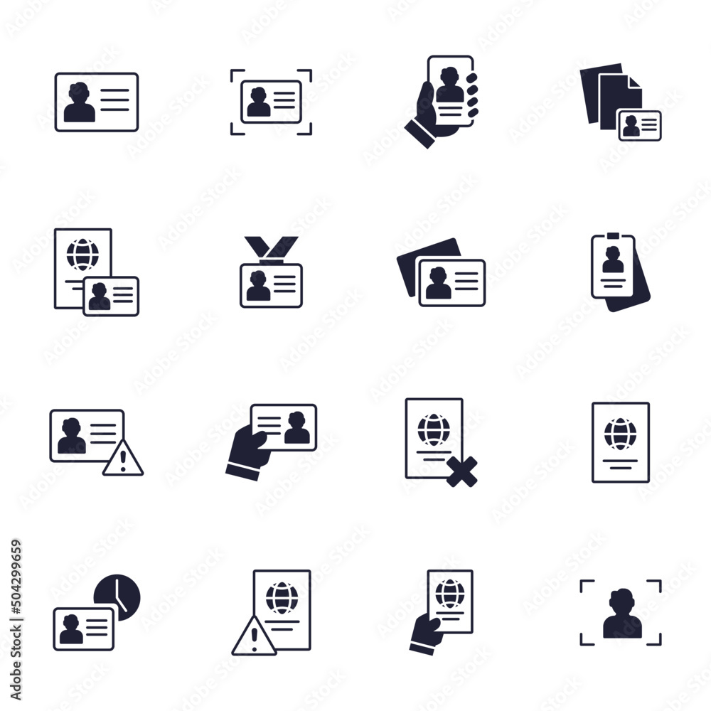 ID and Verification icons set . ID and Verification pack symbol vector ...