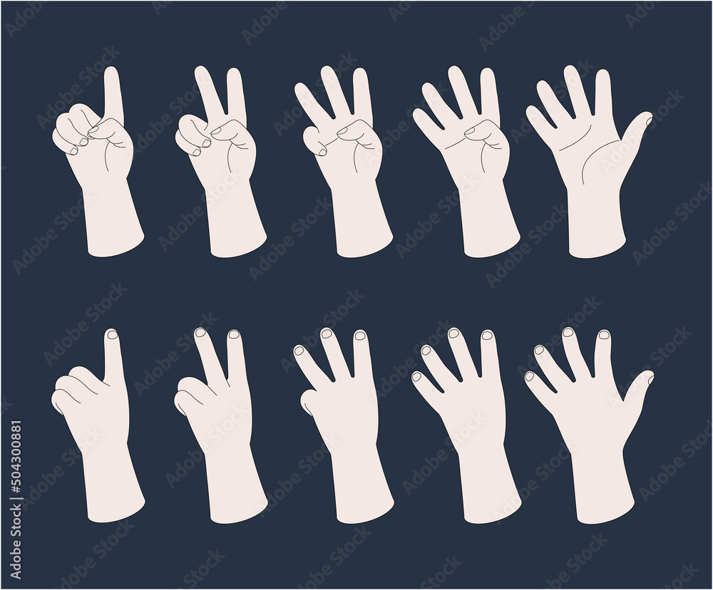 various hand gestures illustration set. point, finger, arm, thumb ...