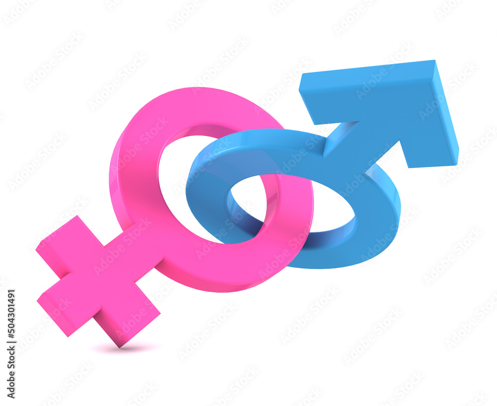 3d male and female icon symbol, on white background. Linked male and ...