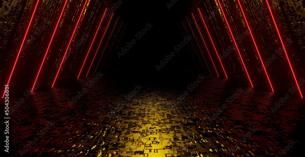 Futuristic Show Stage Track Path Entrance Gate Underground Garage Hall ...