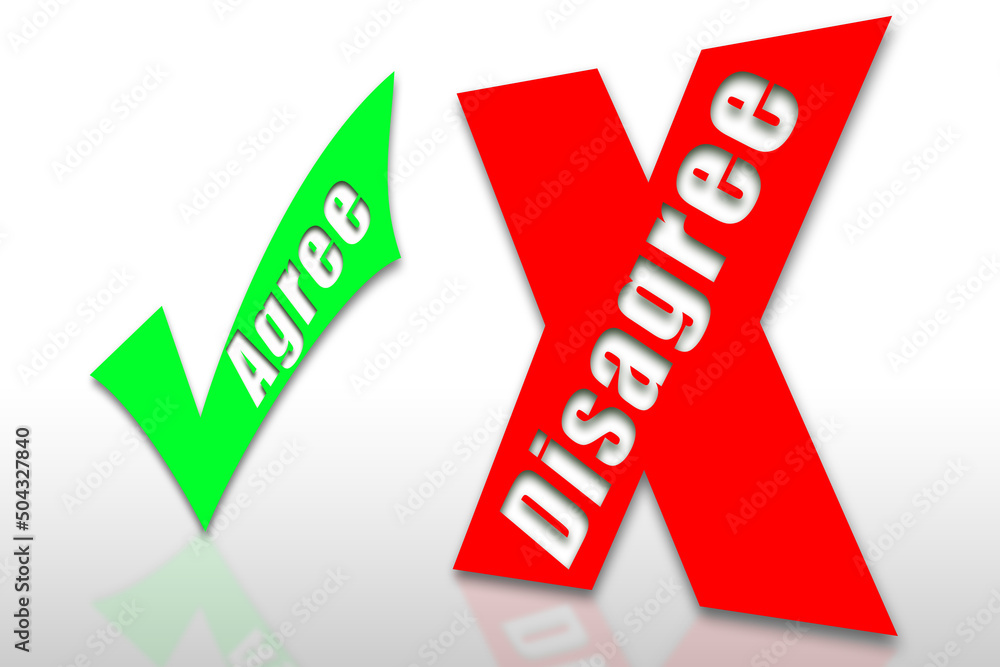 Agree or disagree background 3D design using green check mark & red ...