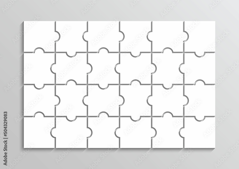 Puzzle template with 24 pieces. Jigsaw outline grid. Thinking game with ...