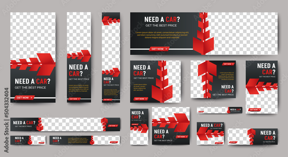 set of Rent Car web banners of standard size with a place for photos ...