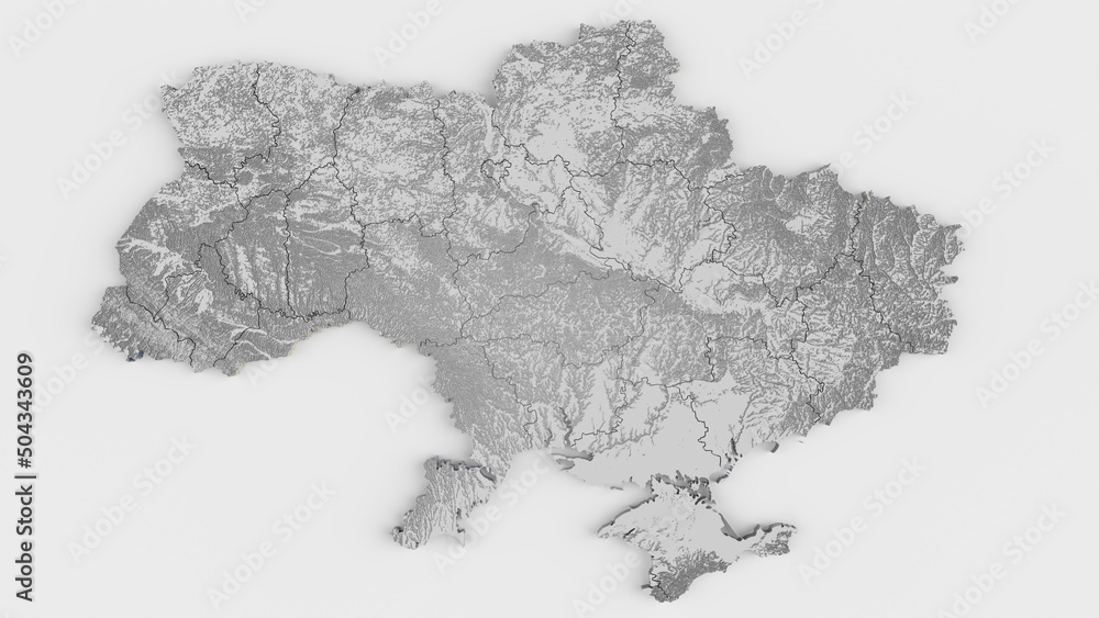 Ukraine Map with all Oblaste with height details - very detailed - 3D ...