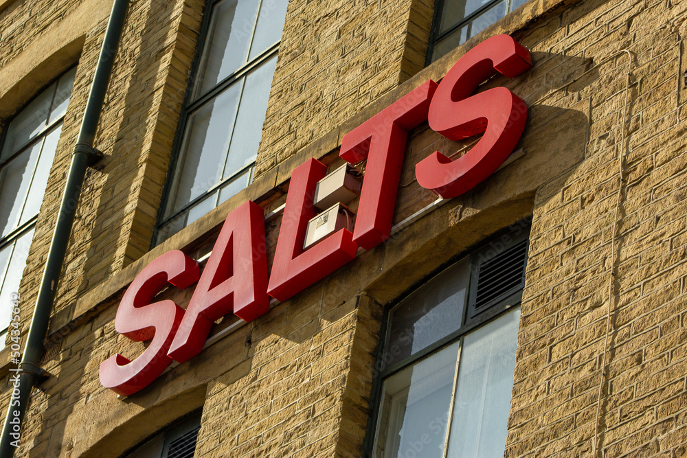 The bold red Salts sign on the Victorian mill built by Titus Salt ...