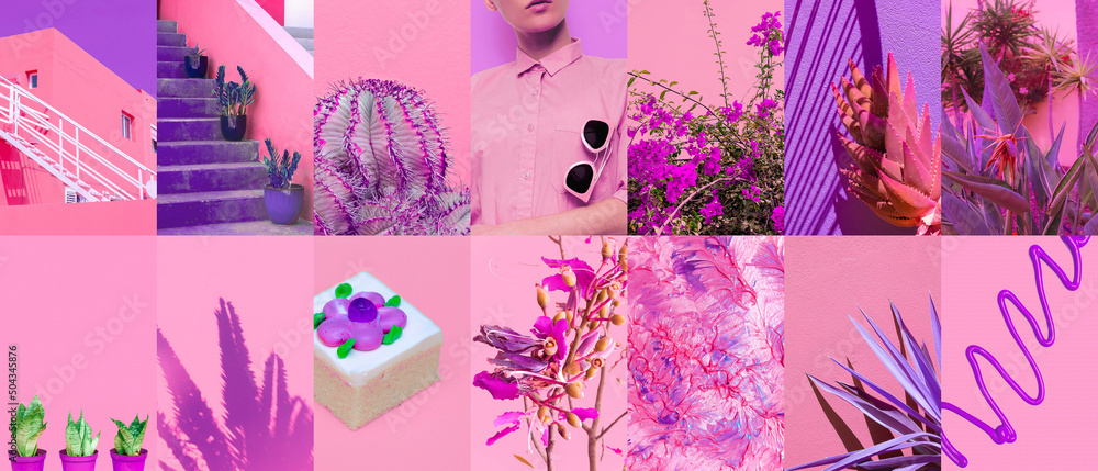 Set of trendy aesthetic photo collages. Minimalistic images of top ...