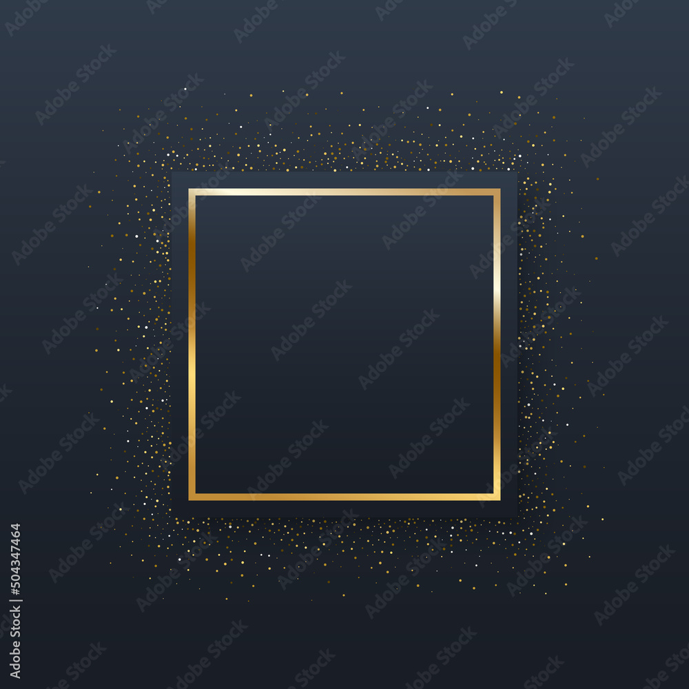 Decorative square gold frame with vintage shape, 3d realistic shiny ...