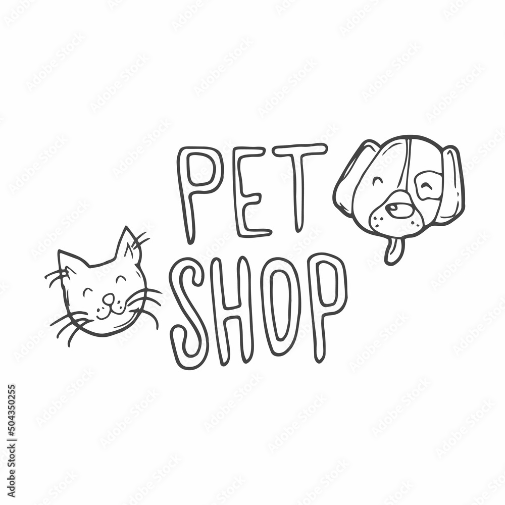 Hand lettering of the word Pet Shop isolated on white background ...