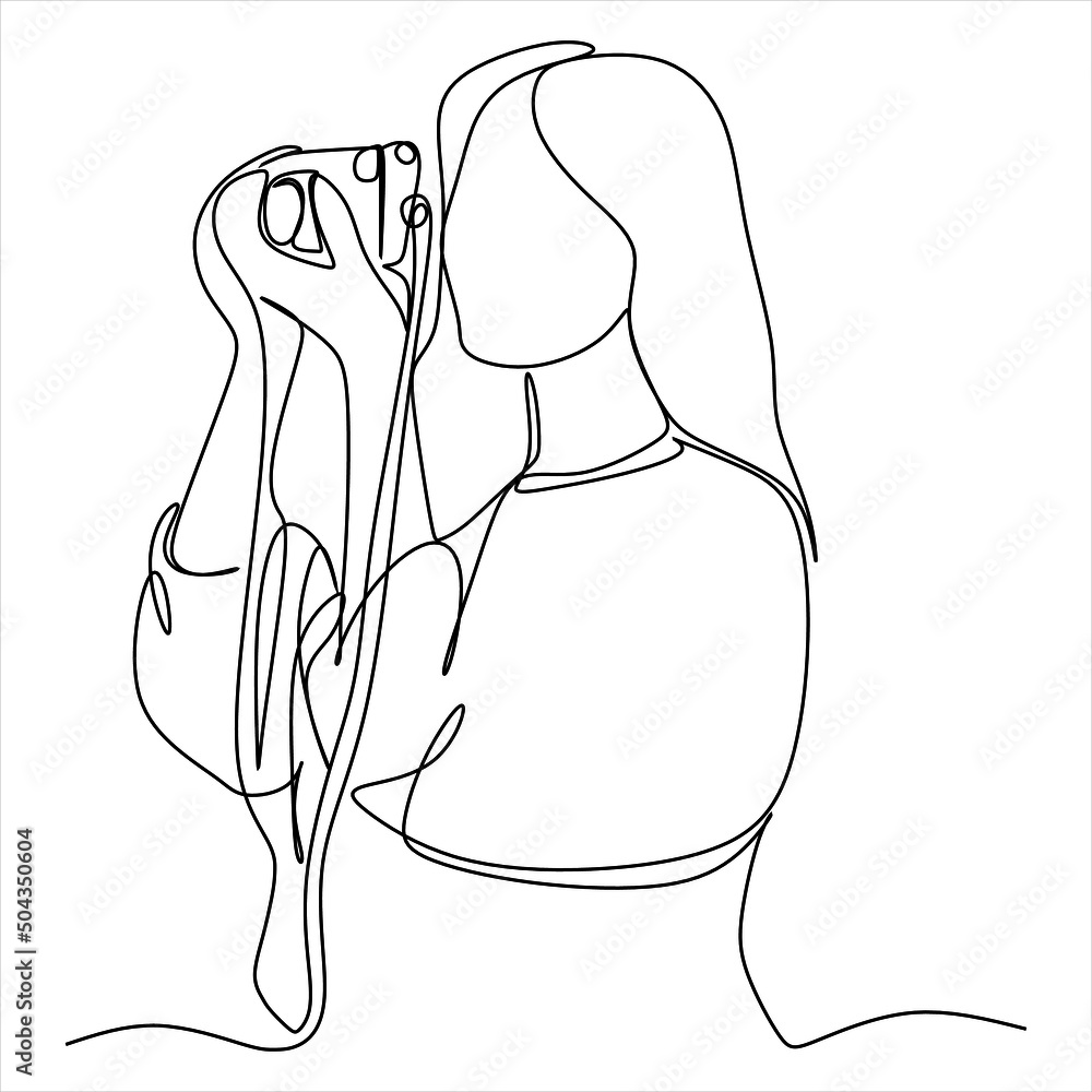 Single one line drawing photographer of paparazzi taking photo with ...
