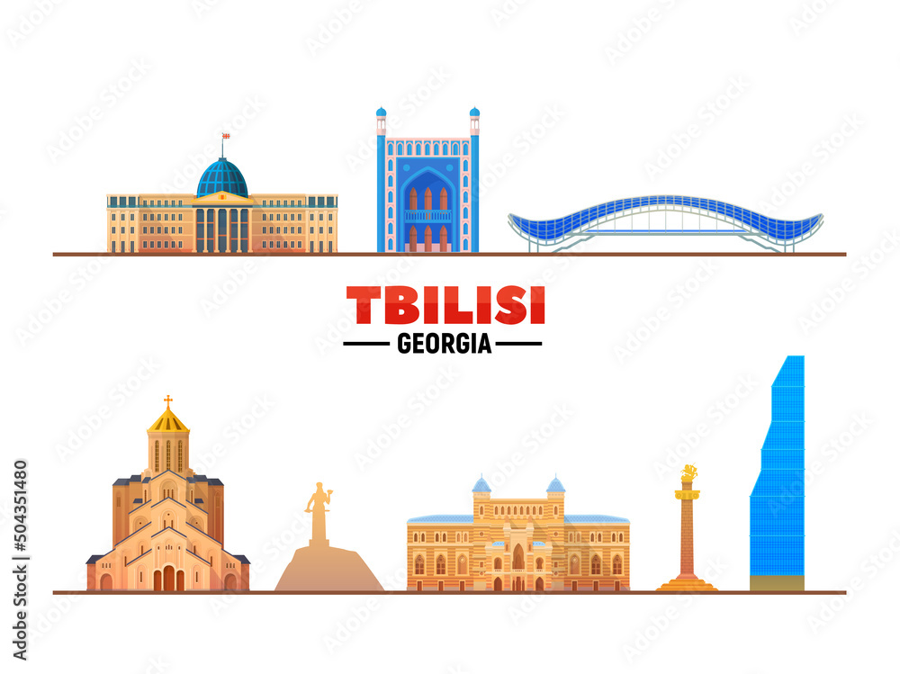 Tbilisi (Georgia) landmarks on a white background. Flat vector ...