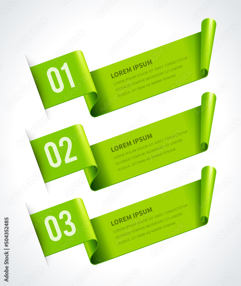 Diagonal green abstract paper twisted reminder banner infographic steps ...