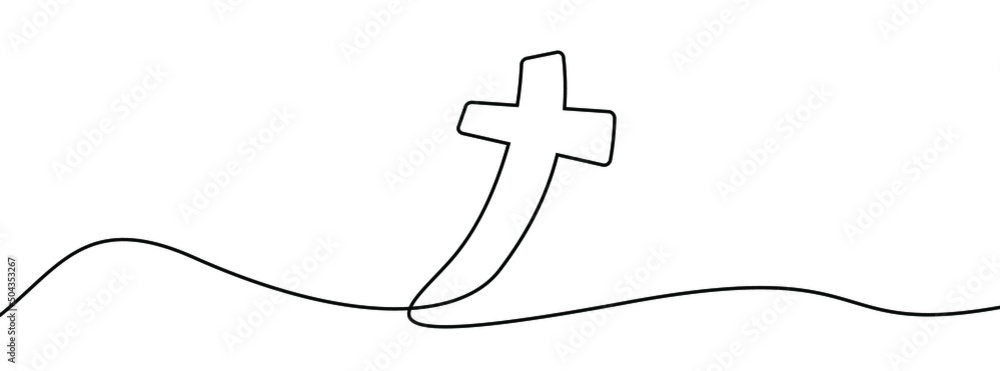 Continuous line drawing of christian cross. Religious cross one line ...