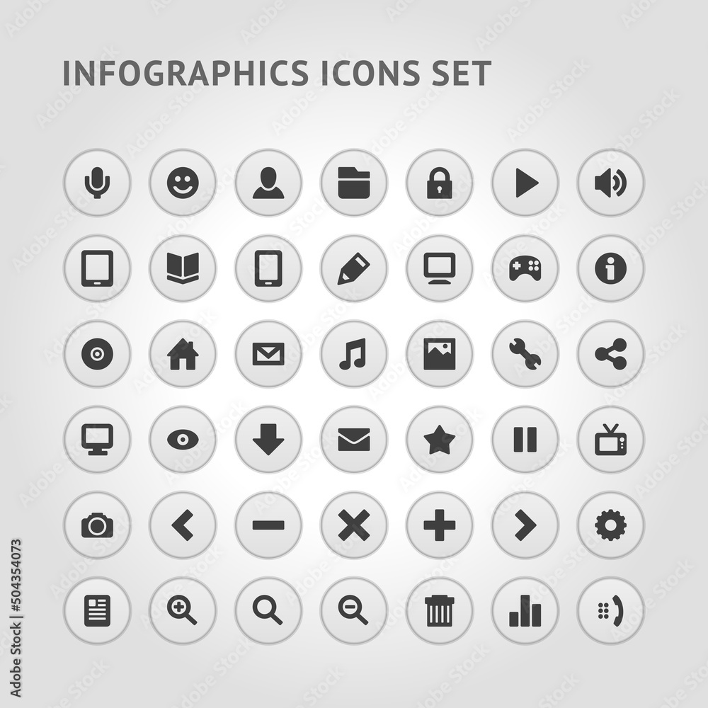 Monochrome realistic infographics icons set template vector ...