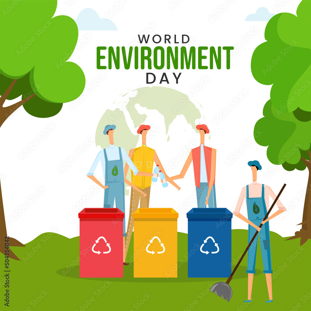 World Environment Day Concept, Cartoon Men Collecting Waste With ...