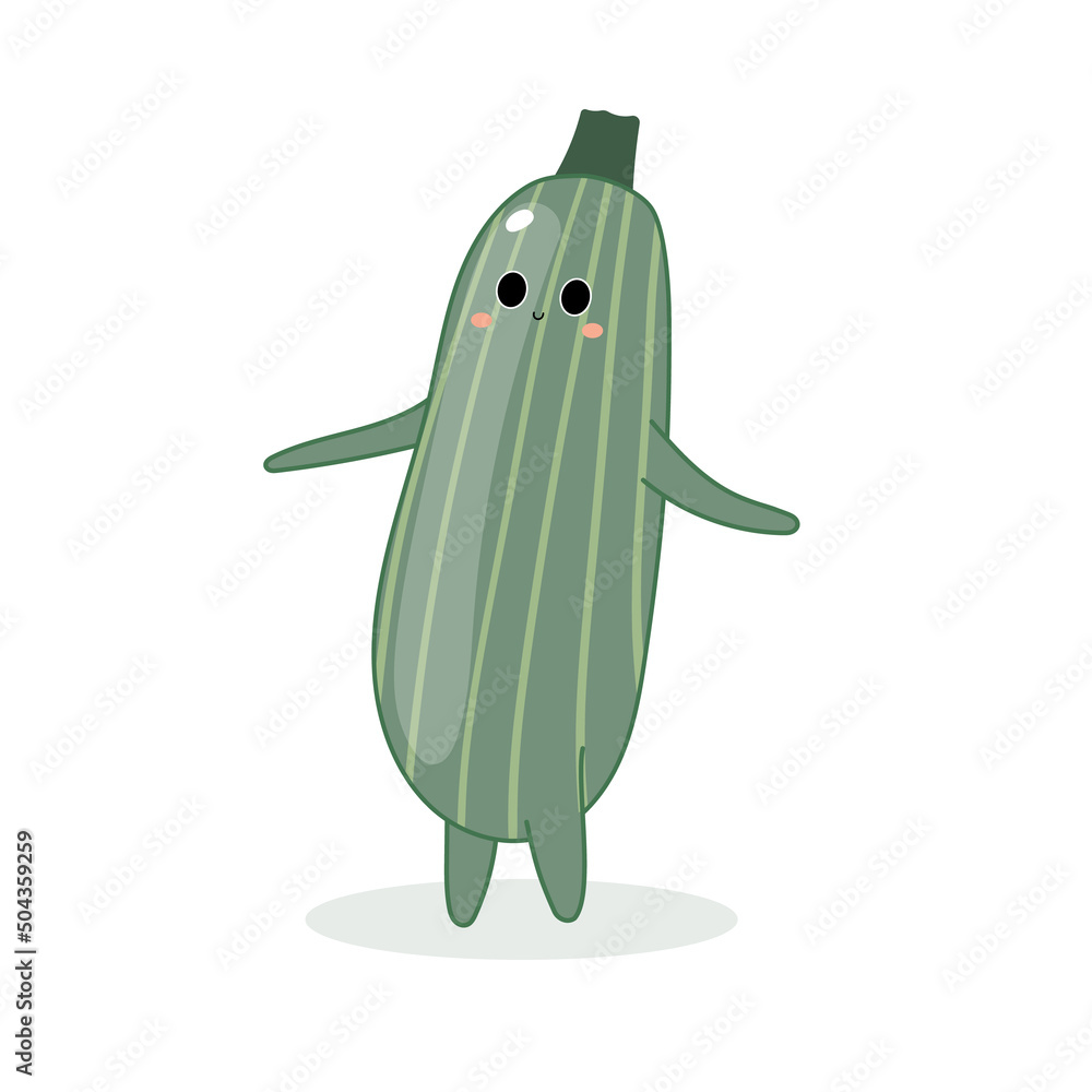 Cute picture of zucchini with funny face drawn. Healthy eating concept ...