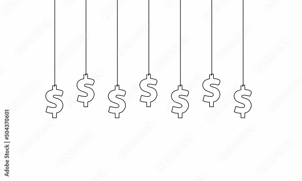 Continuous line drawing of dollar bill, money icon, business growth ...