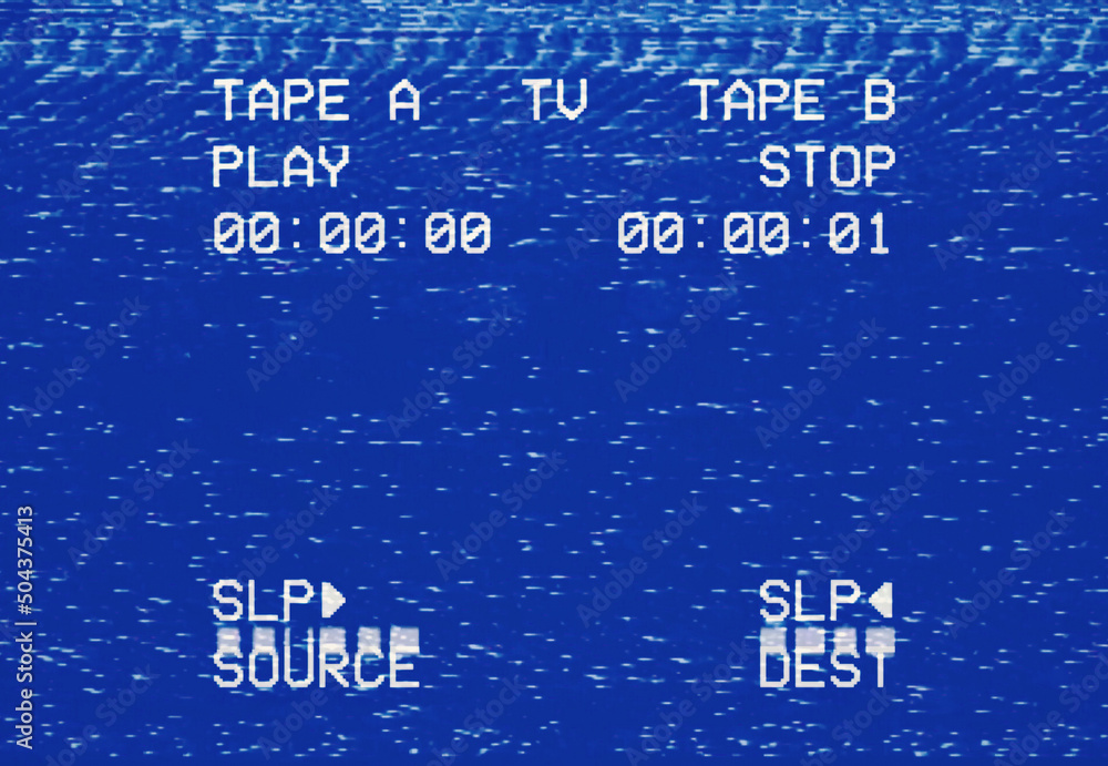 An old damaged VHS tape tracking a static noise bad signal from a ...