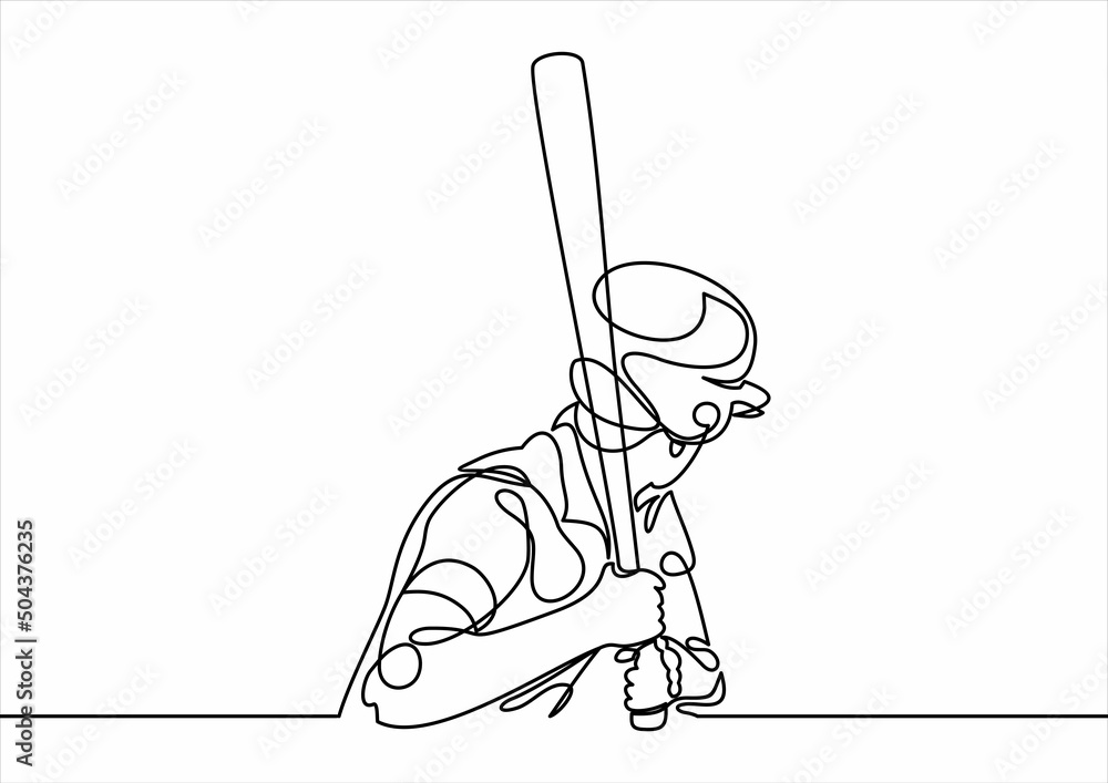 Baseball player vector- continuous line drawing Stock Vector | Adobe Stock