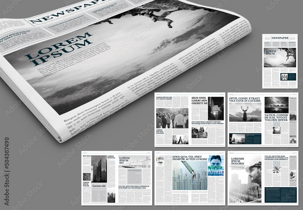 Newspaper with Blue and Grey Accents Stock Template | Adobe Stock