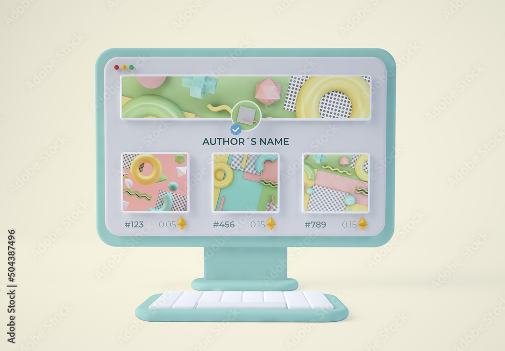 Nft Profile on Computer Screen Cartoon Style Stock Template | Adobe Stock