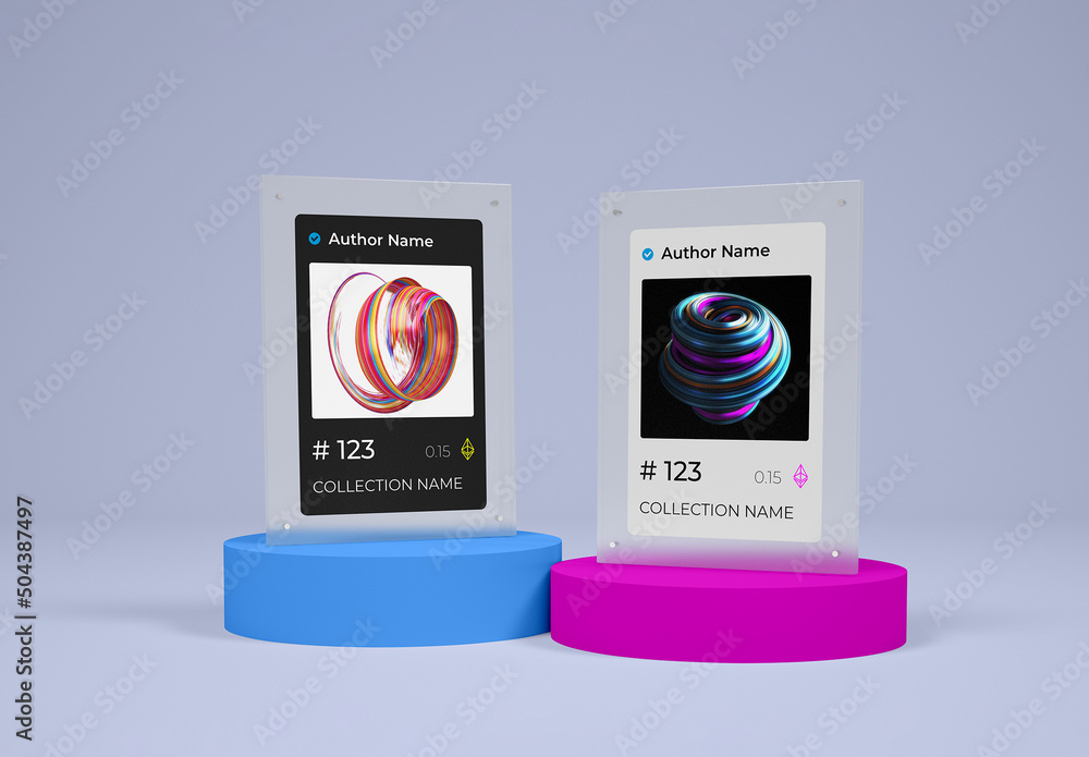 Two Transparent Frame with Nft Card Above Podiums Stock Template ...