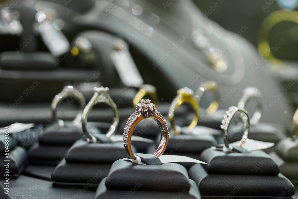 jewelry diamond rings show in luxury retail store window display ...