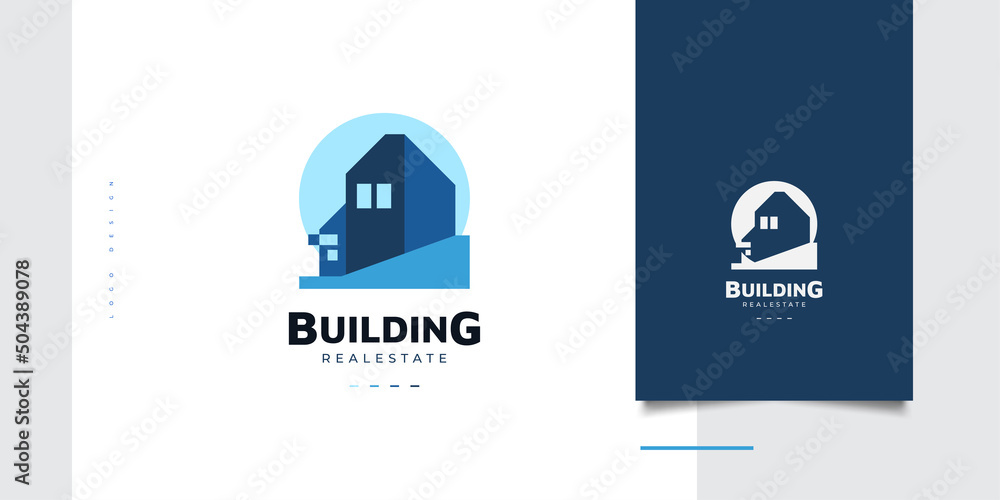 Blue Building Logo Design for Real Estate Business Identity. Modern ...