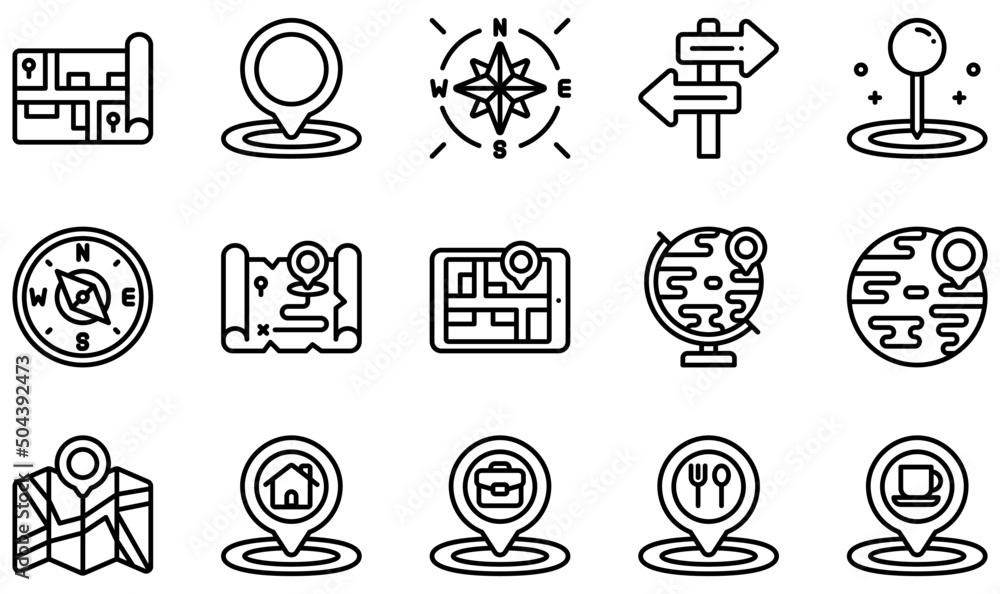 Set of Vector Icons Related to Maps And Navigation. Contains such Icons ...