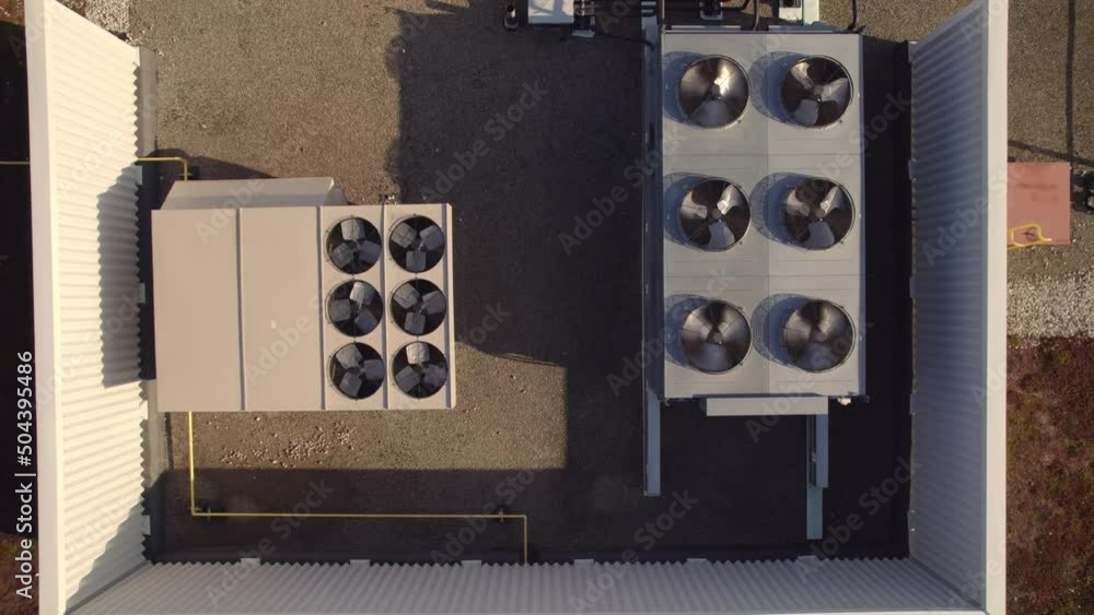 Aerial top view footage of AC exhaust vents of industrial air ...