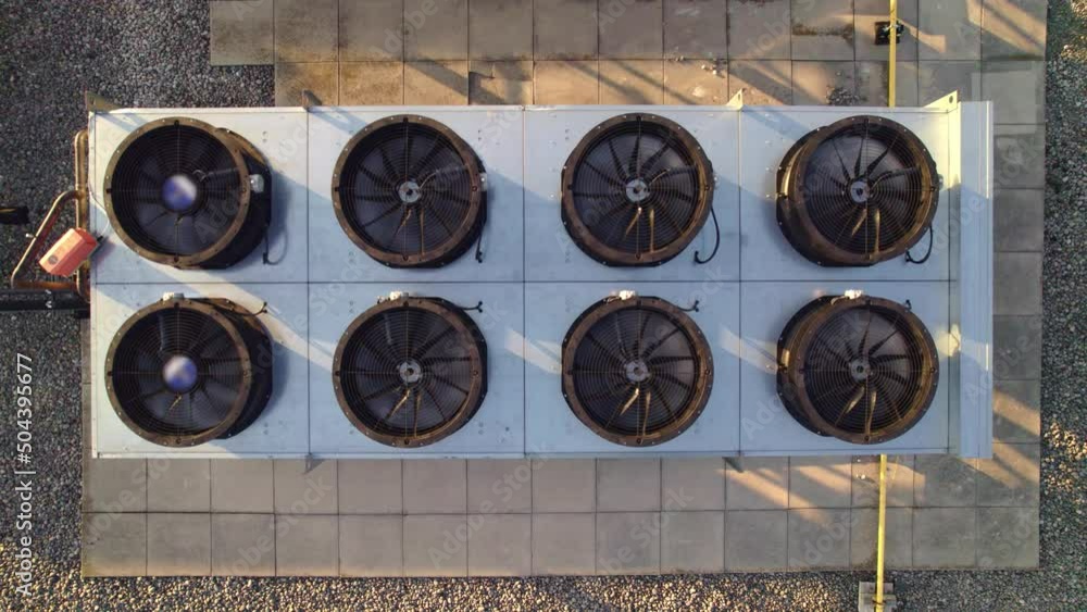 Aerial top view footage of AC exhaust vents of industrial air ...