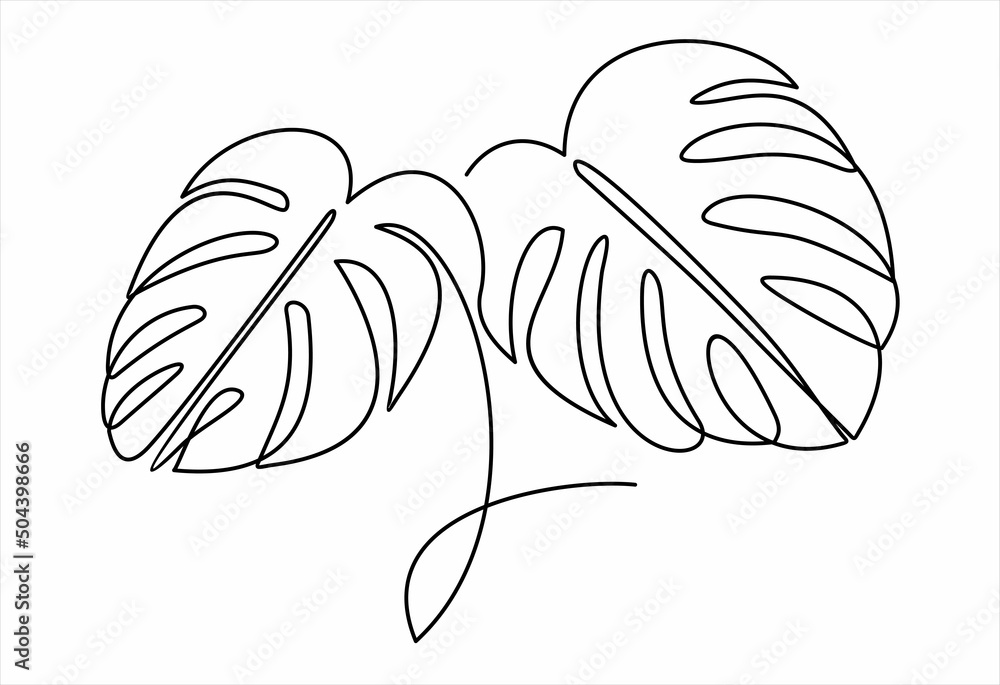 monstera leaf one line drawing vector illustration minimalist design ...