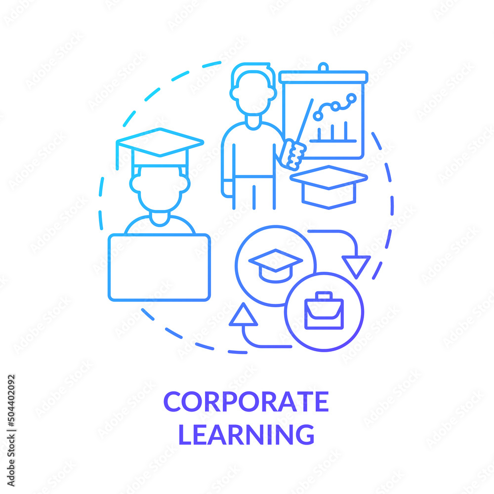 Corporate learning blue gradient concept icon. Latest demand skill in ...