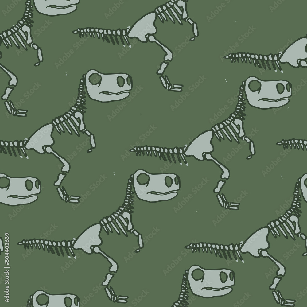 Seamless pattern with abstract t-rex skeleton. Background with dino for ...