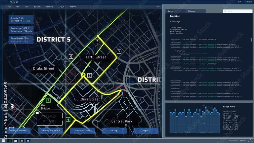 Surveillance Tracking Mock-up with City Map in a Software with Multiple ...