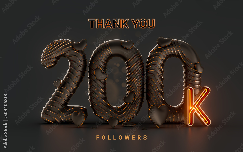 200k follower celebration banner on dark background with neon glow ...
