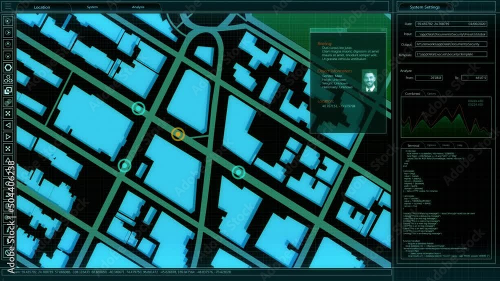 Vidéo Stock Surveillance Tracking Mock-up with City Map in a Software ...