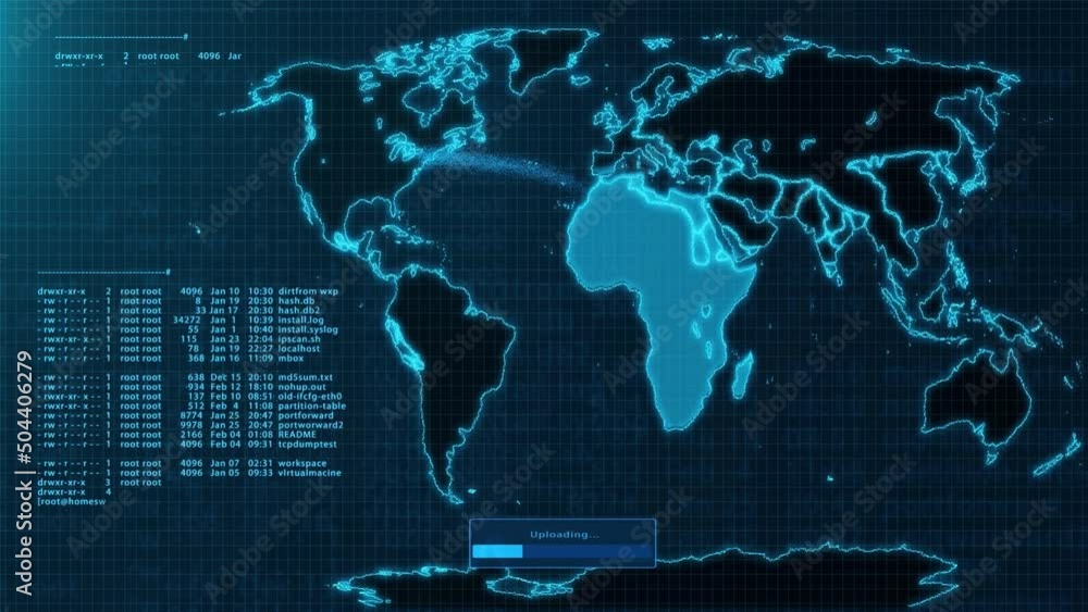 Neural Network Monitoring System Upload Visualized on World Map in Blue ...