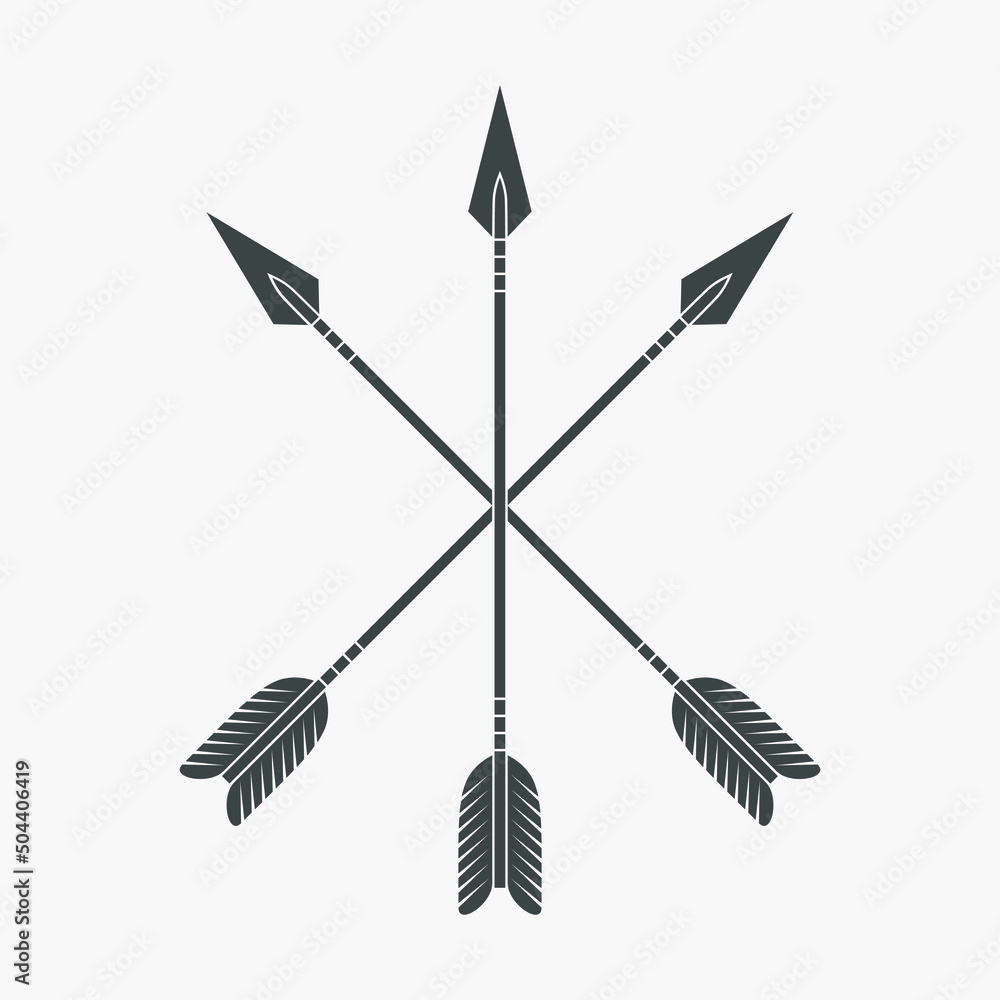 Arrows graphic icon. Crossed three arrows sign isolated on white ...