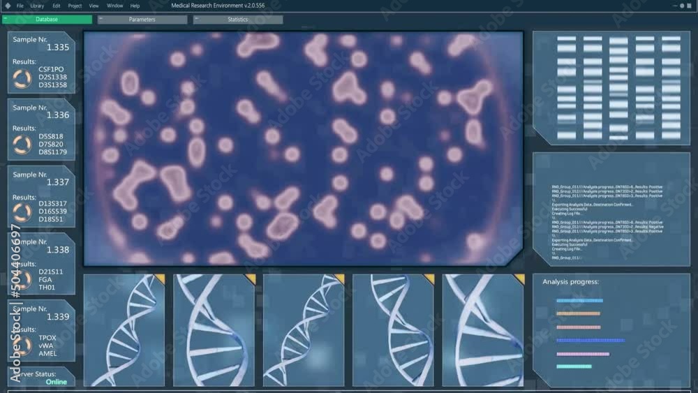 DNA Sample Analysis Software Mock-up with 3D DNA Structure and Red ...