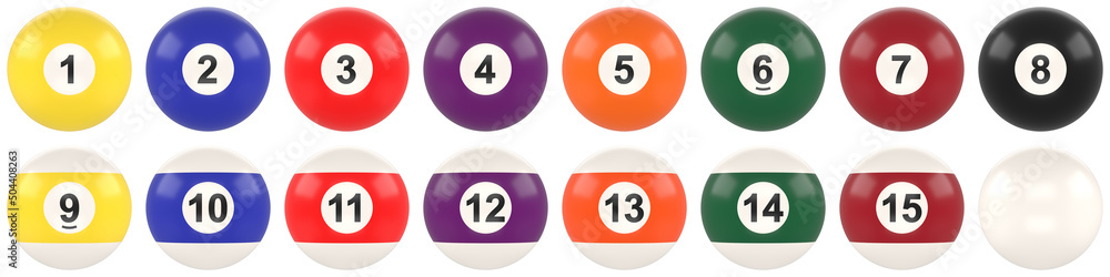 Pool balls with numbers collection isolated on white background ...