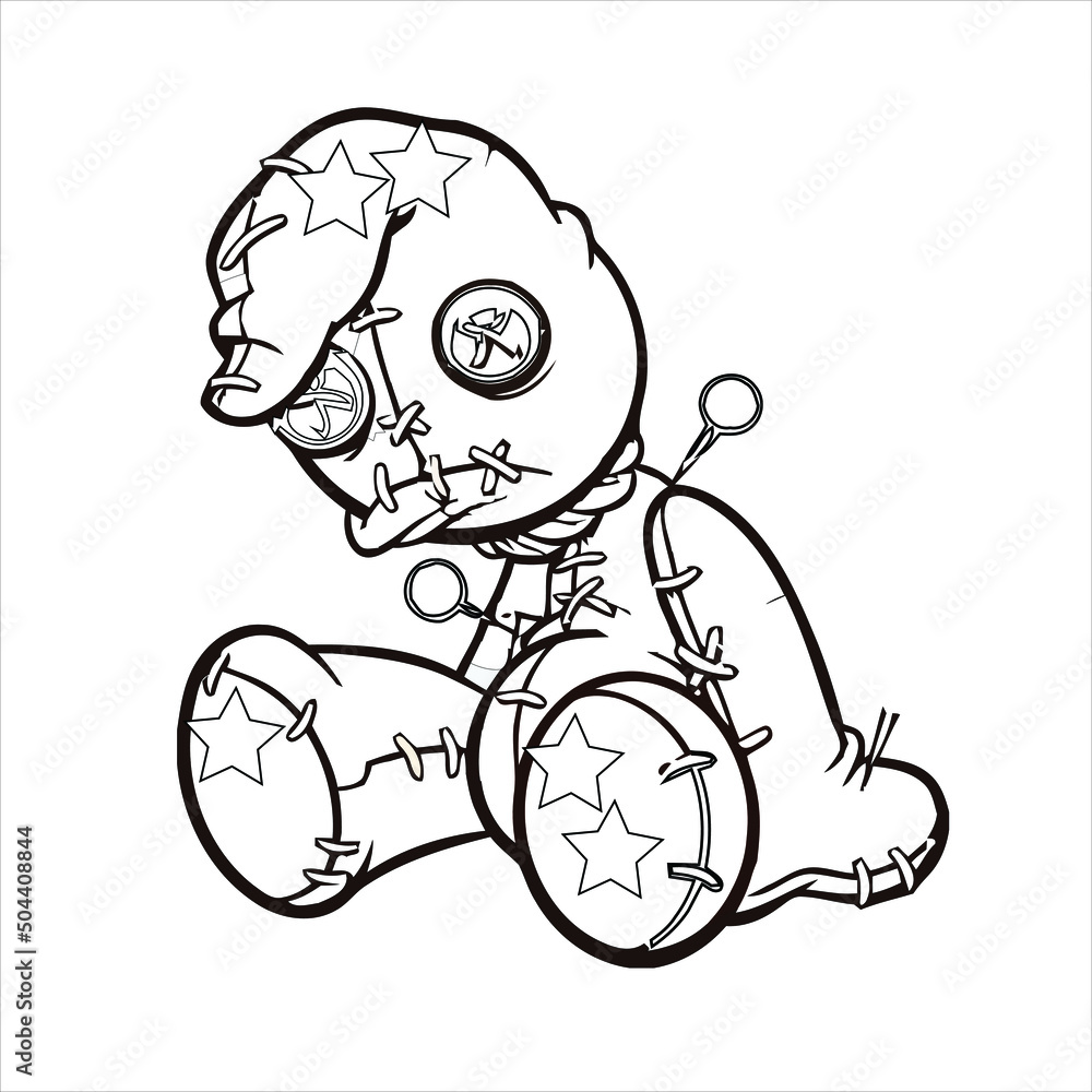 Voodoo Doll Teddy Bear Coloring Page Voodoo Vector Illustration Rag 