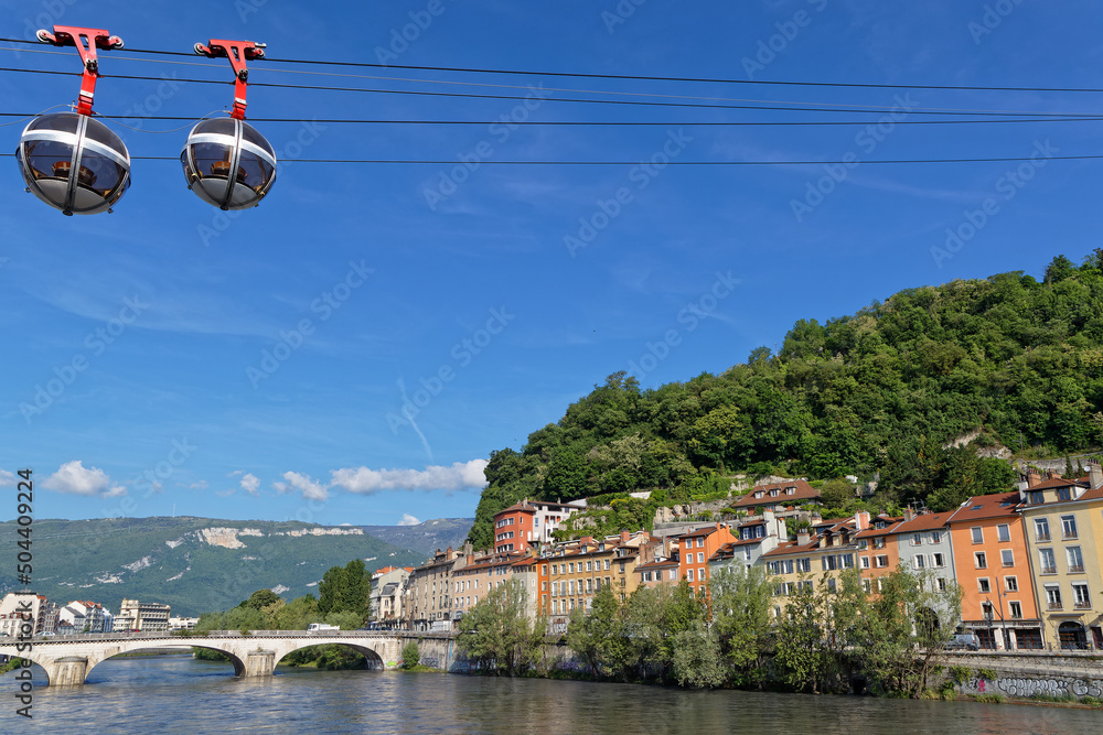 GRENOBLE, FRANCE, May 10, 2022 : Inaugurated in 1934, La Bastille cable ...