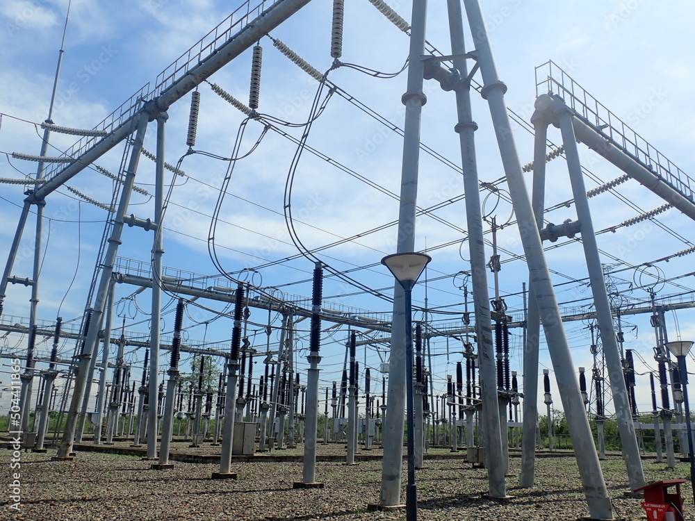 High voltage switchyard and electrical power substation Stock Photo ...