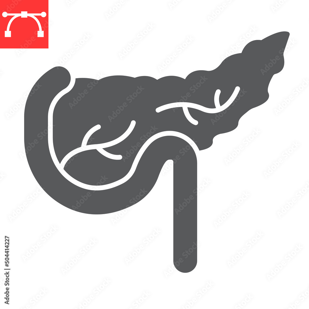 Pancreatitis glyph icon, diabetic and pancreas, pancreatic diseases ...