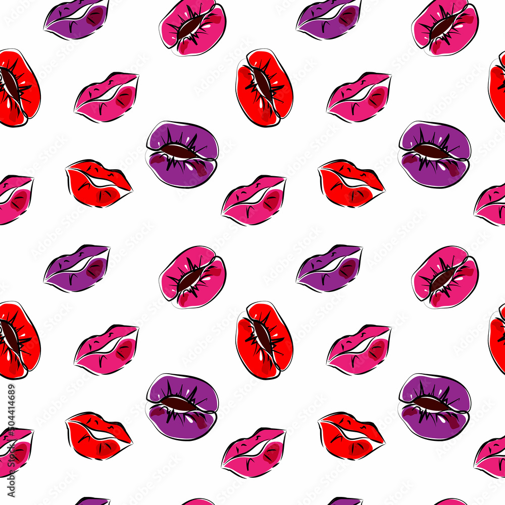 Seamless kissing pattern, hand-drawn doodle. World Kiss Day. July 6 ...